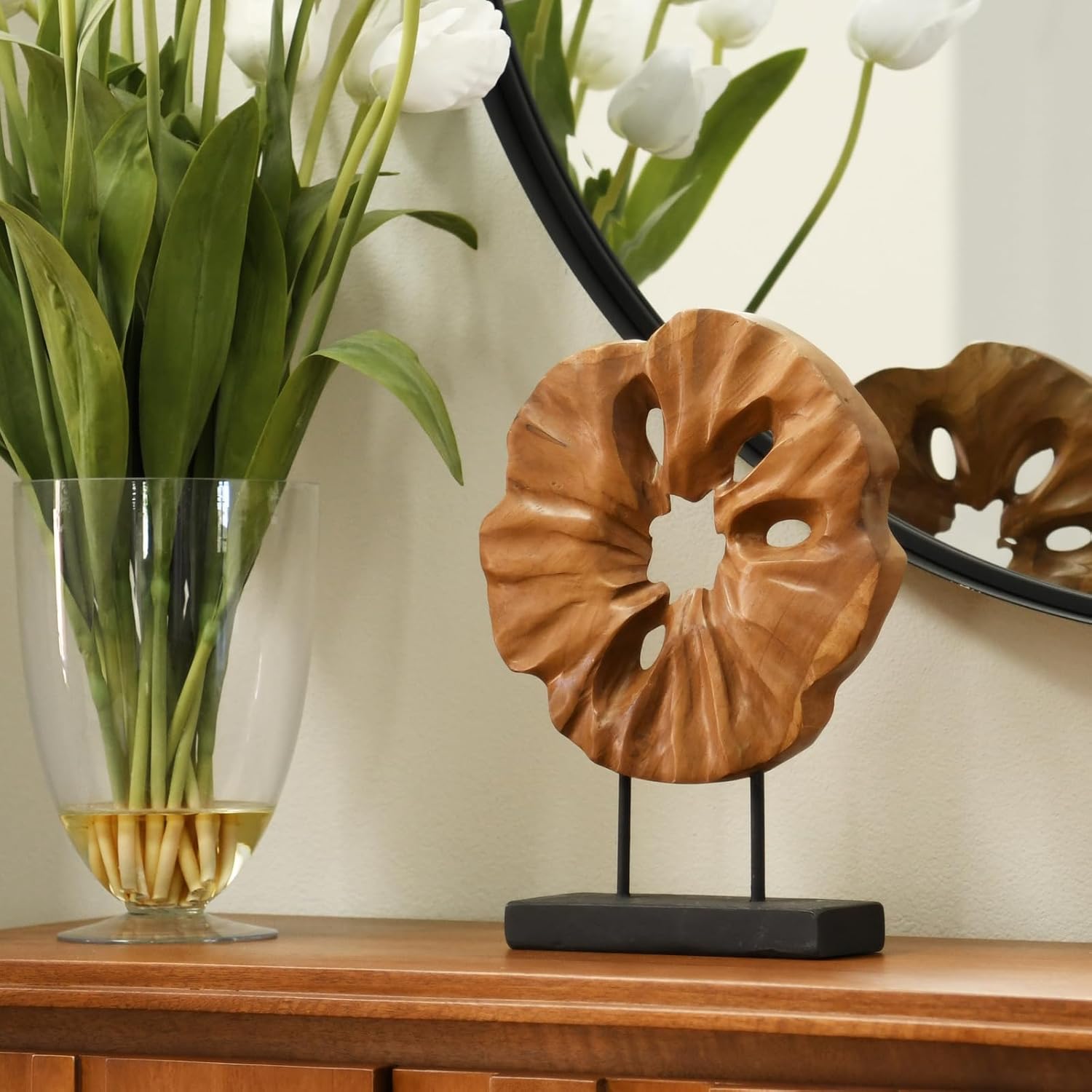 Natural Wood Carved Round Sculpture - ifdesign